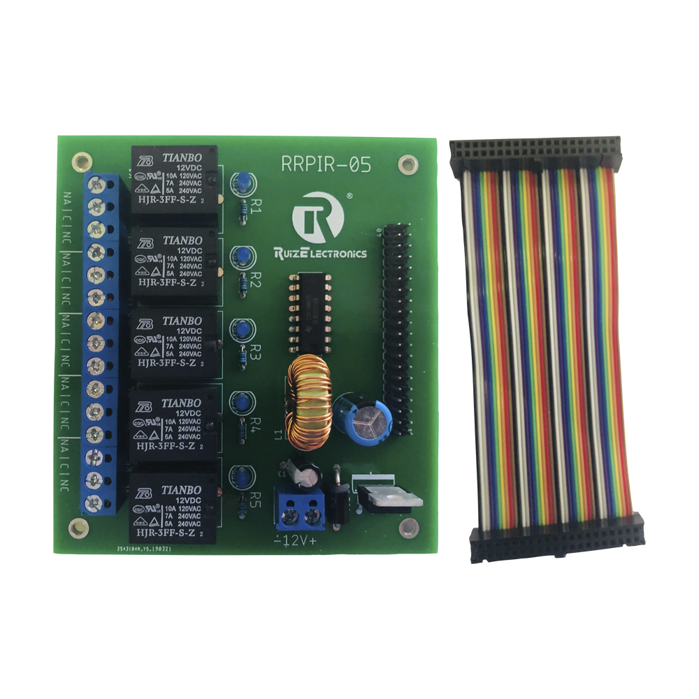 Tablilla interfaz de 5 relevadores con arnés 20x2 pines para Raspberry Pi