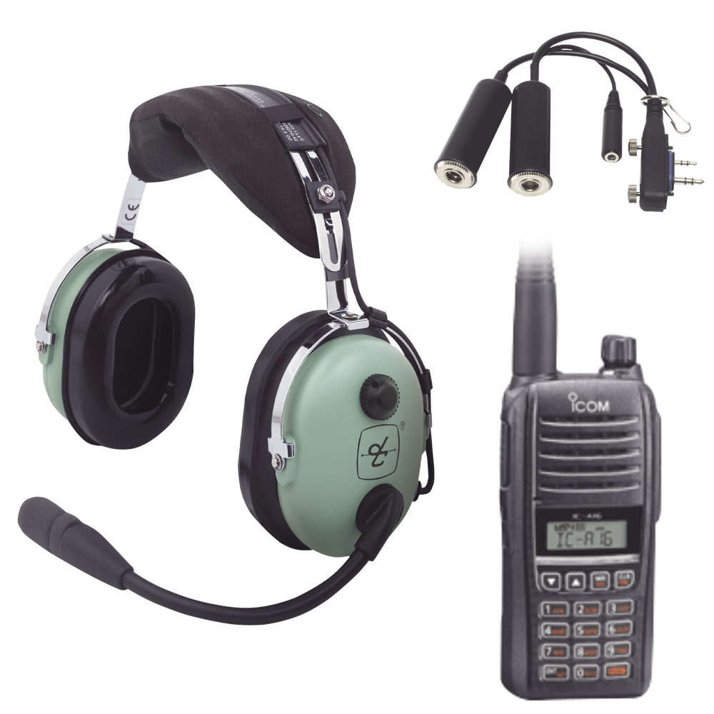 Kit Radio Portátil Aéreo Icom con Auricular David Clark para Aviación ...